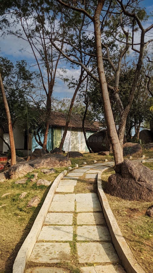 Cobbled Pathway with Rocks & Greenery Stock Photo - Image of natural ...