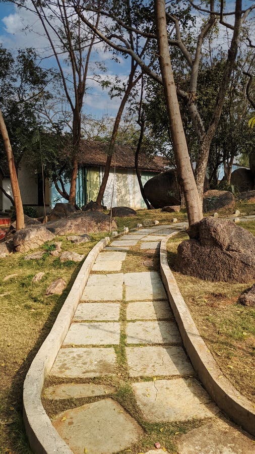 Cobbled Pathway with Rocks & Greenery Stock Photo - Image of beautiful ...