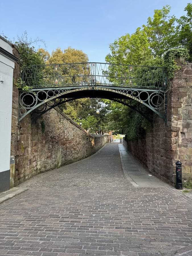 Cobbled Street in Exeter, Devon, UK Stock Photo - Image of green ...