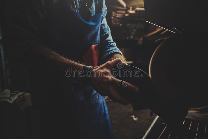 Hands of Cobbler, Working with Mashine Tool Stock Image - Image of ...