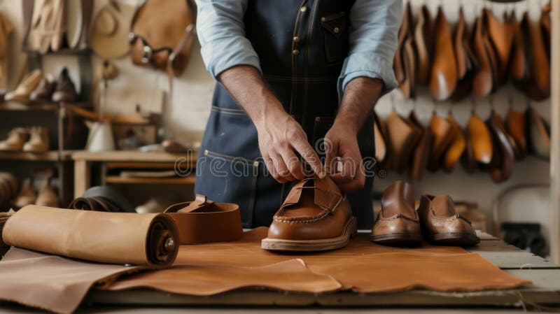A Cobbler Customizes Various Roles Using Natural Brown Leather and ...