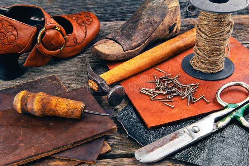 Cobbler S Tools on a Wooden Background Stock Image - Image of vintage ...