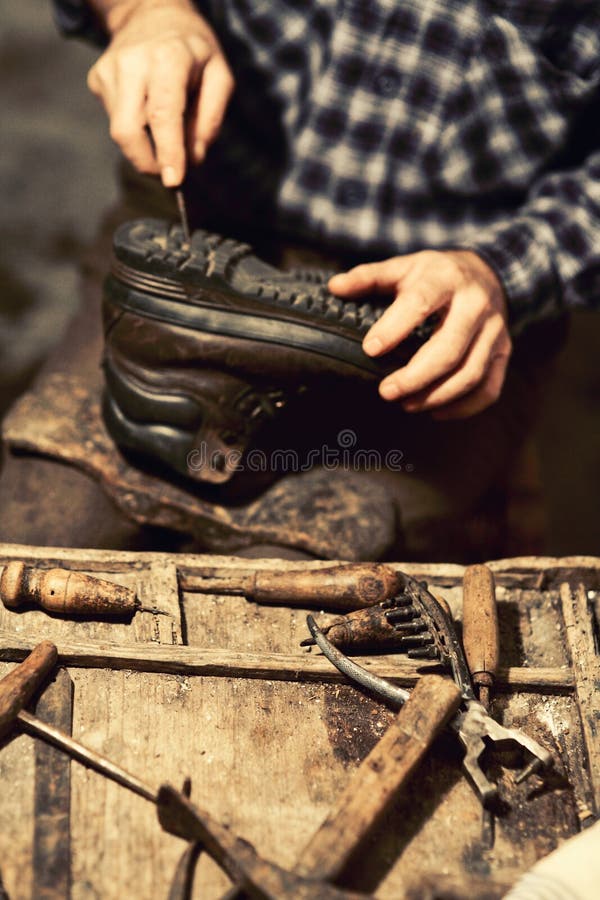 Cobbler at work stock photo. Image of adult, manual, tradition - 28510318