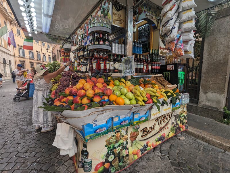 Cobblestone Alley Market in Rome Editorial Image - Image of food ...