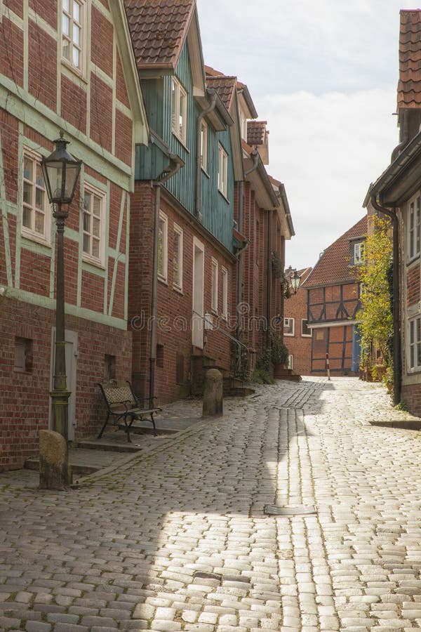 Cobblestone Alley at the Old Town of Stade, Germany Stock Photo - Image ...