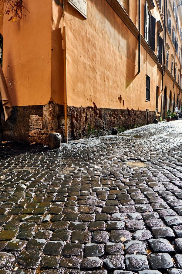 Cobblestone Brick Paved Street in Rome Stock Image - Image of paved ...