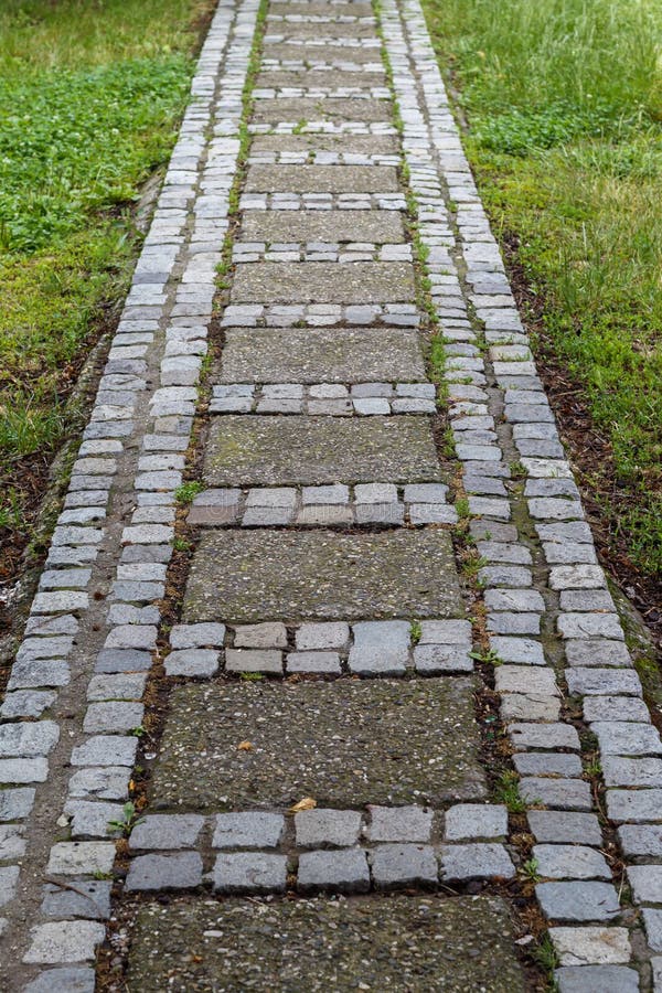 Cobblestone Footpath Surrounded by Green Grass Stock Photo - Image of ...