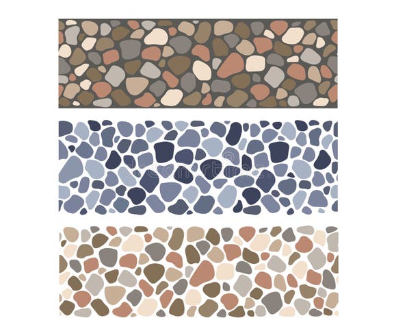 Cobblestone Mosaic Seamless Borders Set, Stone Texture. Vector Abstract ...