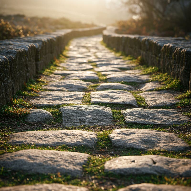 A Cobblestone Path Lined with Short Stone Walls Extends into the ...