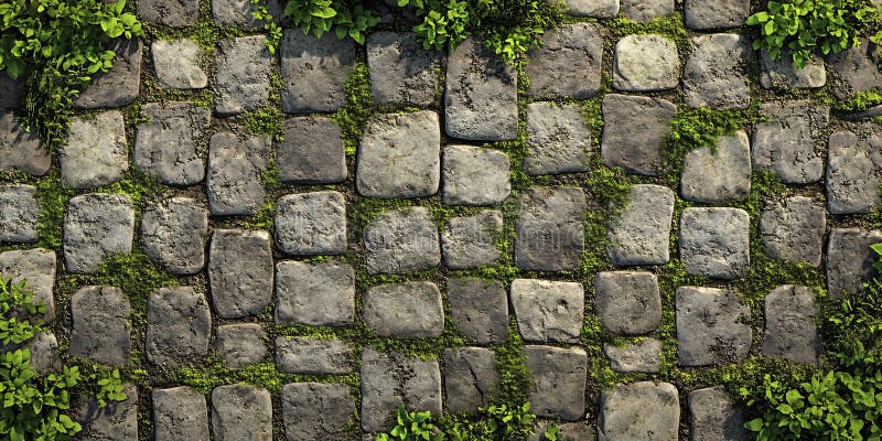 Cobblestone Path with Moss and Plants Texture High Quality Image Stock ...