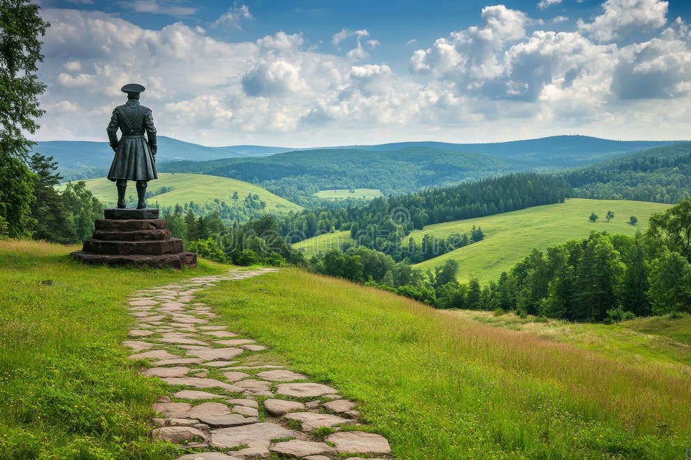 A Cobblestone Path, a Statue, a Green Field, a Remote Forest, and a ...