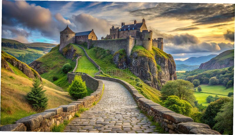 Cobblestone Pathway Leading To a Centuries-old Castle Surrounded by ...
