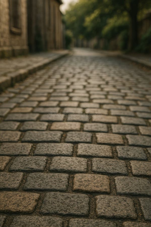 Cobblestone Pathway Winding through a Quiet Historic Town in Soft ...