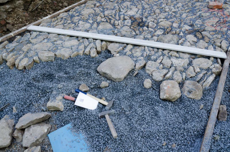 Cobblestone Pavement Installation Stock Image - Image of path, floor ...