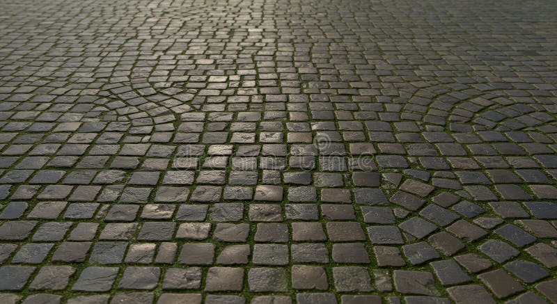 Cobblestone Pavement Texture with Small Green Moss Growing between ...