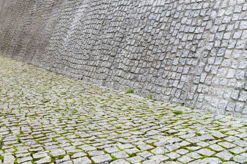 Cobblestone Pavement and Wall Texture with Moss Stock Photo - Image of ...