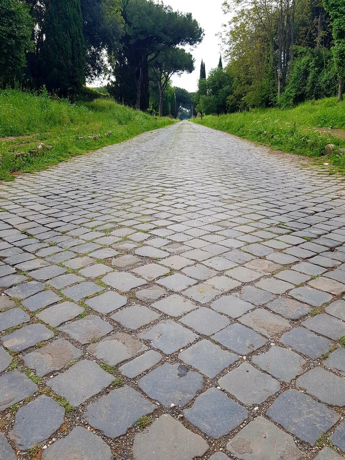 Cobblestone Road in a Park in Rome, Italy. Stock Image - Image of ...