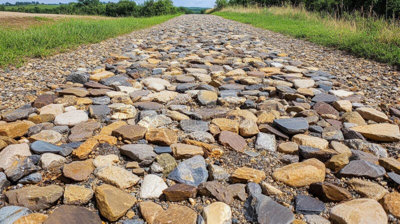 Cobblestone Road Winding through Countryside Stock Illustration - Illustration of path, surface ...