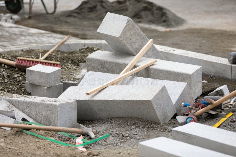Cobblestone Sidewalk Construction Stock Image - Image of abstract ...