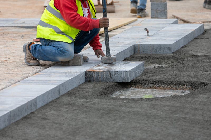 Cobblestone Sidewalk Construction Stock Image - Image of decorative ...