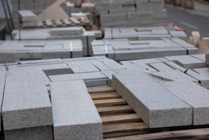 Cobblestone Sidewalk Construction Stock Photo - Image of material ...