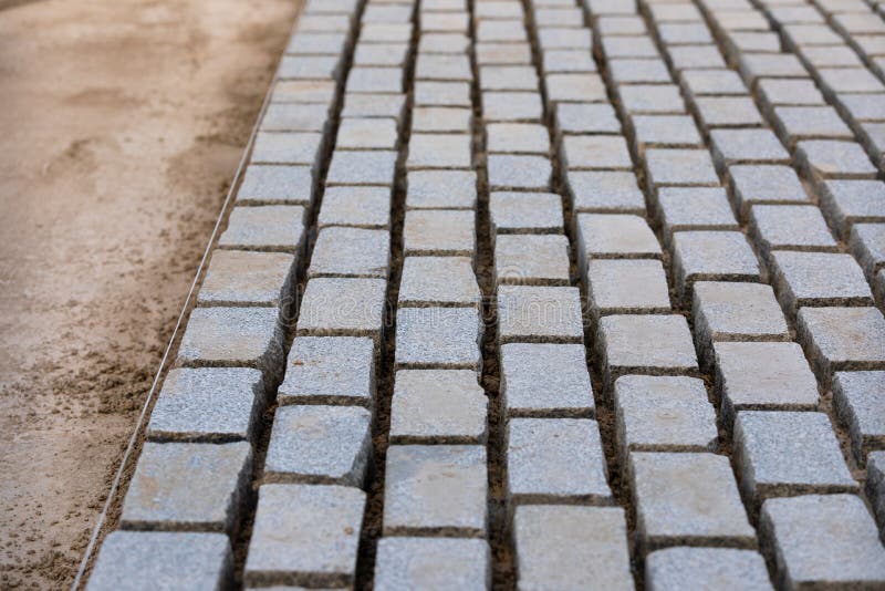 Cobblestone Sidewalk Construction Stock Image - Image of outdoor, path ...