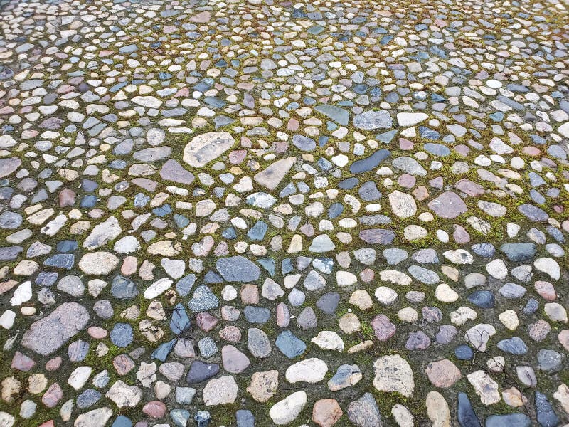 Cobblestone Street with Grass between the Stones, Multi-colored ...