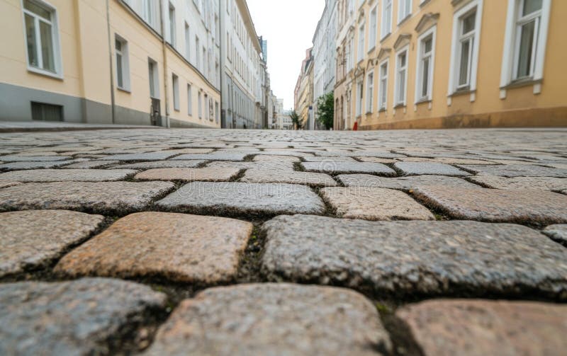 Cobblestone Street between Light Colored Buildings Stock Illustration ...