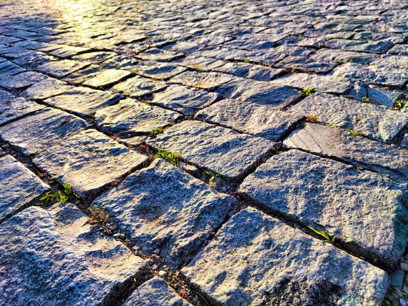 Cobblestone Surface Illuminated by Sunlight, Showcasing Texture and ...