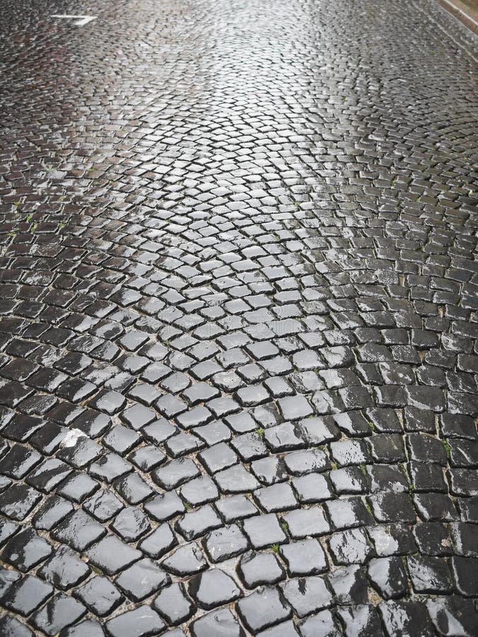 Cobblestone wet stock photo. Image of outdoors, cobble - 43212880