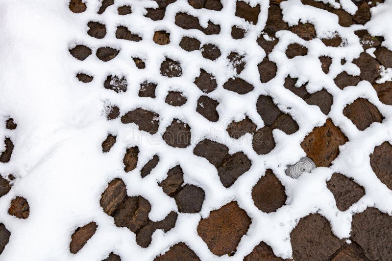 The Cobblestones are Covered with Snow Stock Image - Image of ground ...
