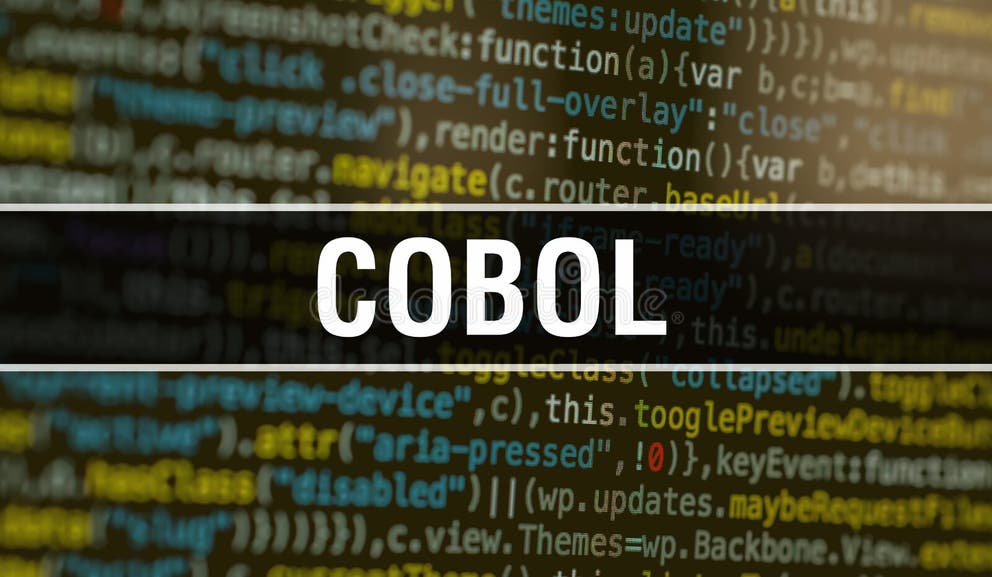 COBOL with Abstract Technology Binary Code Background.Digital Binary Data and Secure Data ...