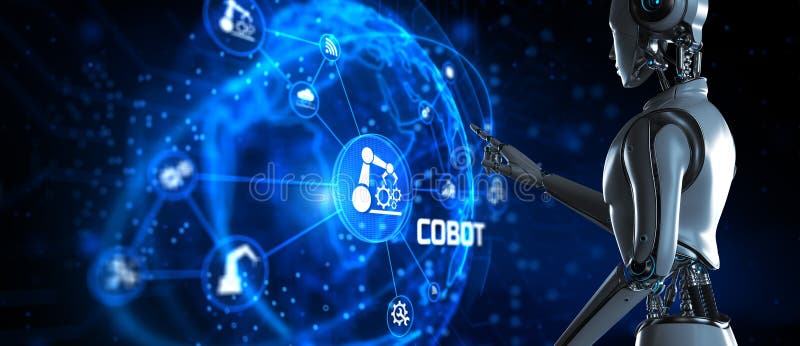 Cobot Collaborative Robot 3D Render Illustrated with a Robot Pressing a ...