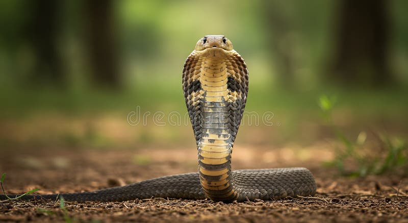 Cobra in Alert Posture in Forest Setting Stock Illustration ...