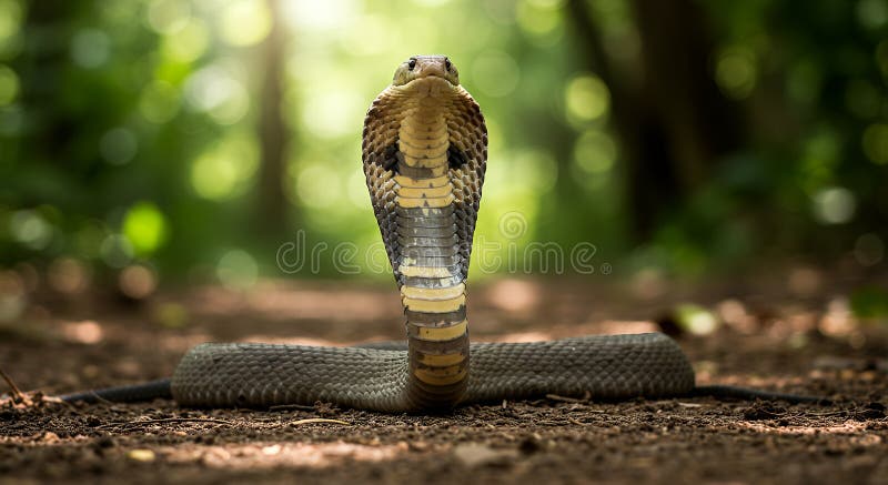 Cobra in Alert Posture in Forest Setting Stock Illustration ...