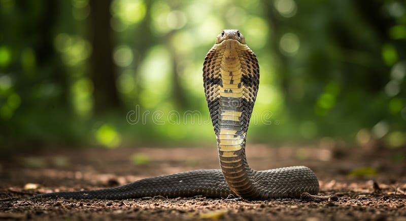 Cobra in Alert Posture in Forest Setting Stock Illustration ...