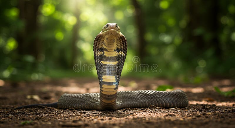 Cobra in Alert Posture in Forest Setting Stock Illustration ...
