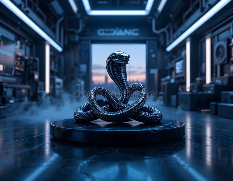 Cobra Sculpture on Display Stage Inside Modern Technological ...