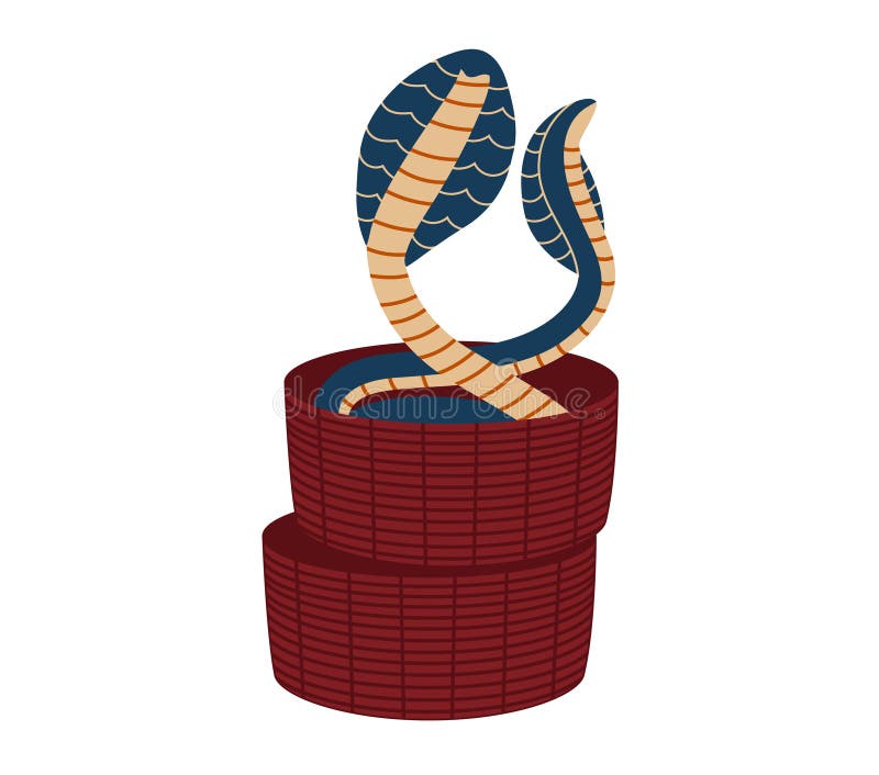 Cobra Snake Emerging from Red Wicker Basket. Dangerous Reptile ...