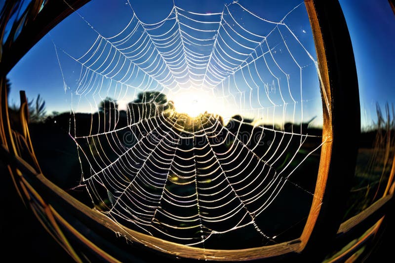 A Cobweb Captured with a Fisheye Lens Which Distorts the Perspec Stock ...