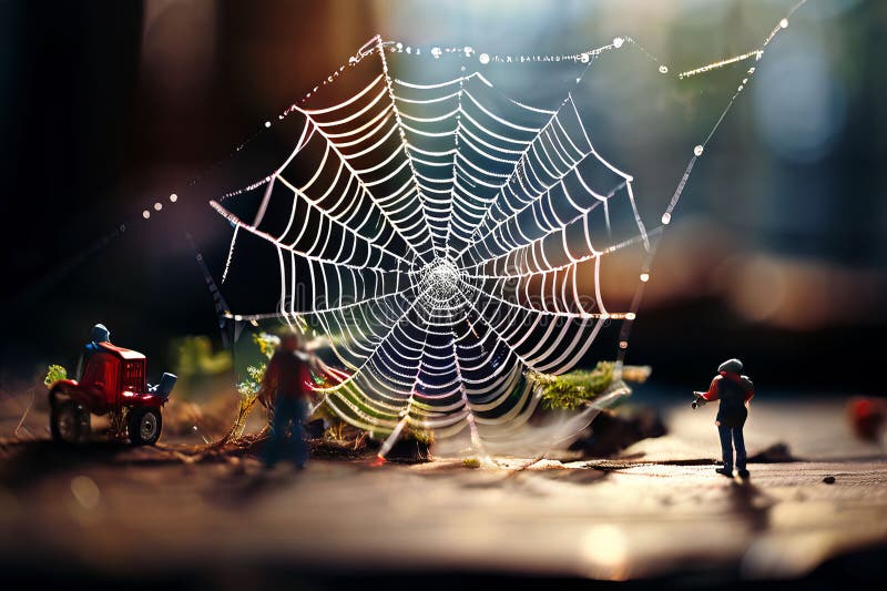 A Cobweb Photographed with a Tilt Shift Lens Creating a Miniatur Stock ...