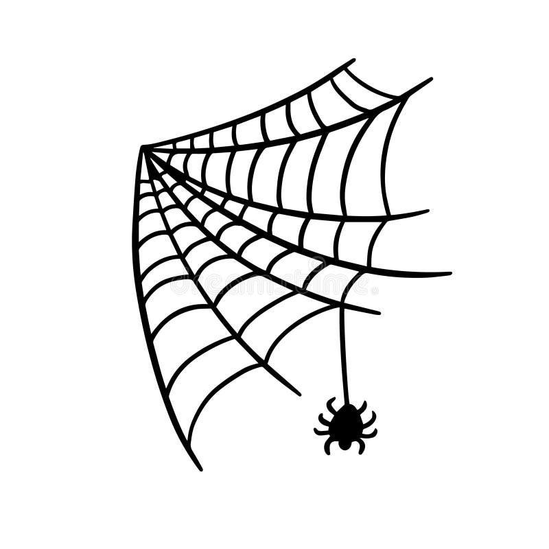 Cobweb and Spider Hand Drawn Line Art Style Vector Illustration. Stock ...