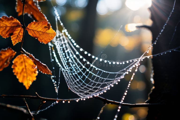 Cobweb with Spider Web in Autumn Forest Stock Image - Image of color ...