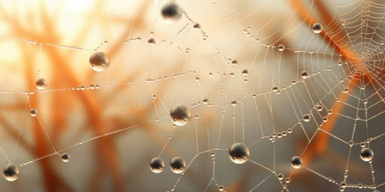 Cobweb or Spiderweb Natural Rain Pattern Background Close-up. Cobweb ...
