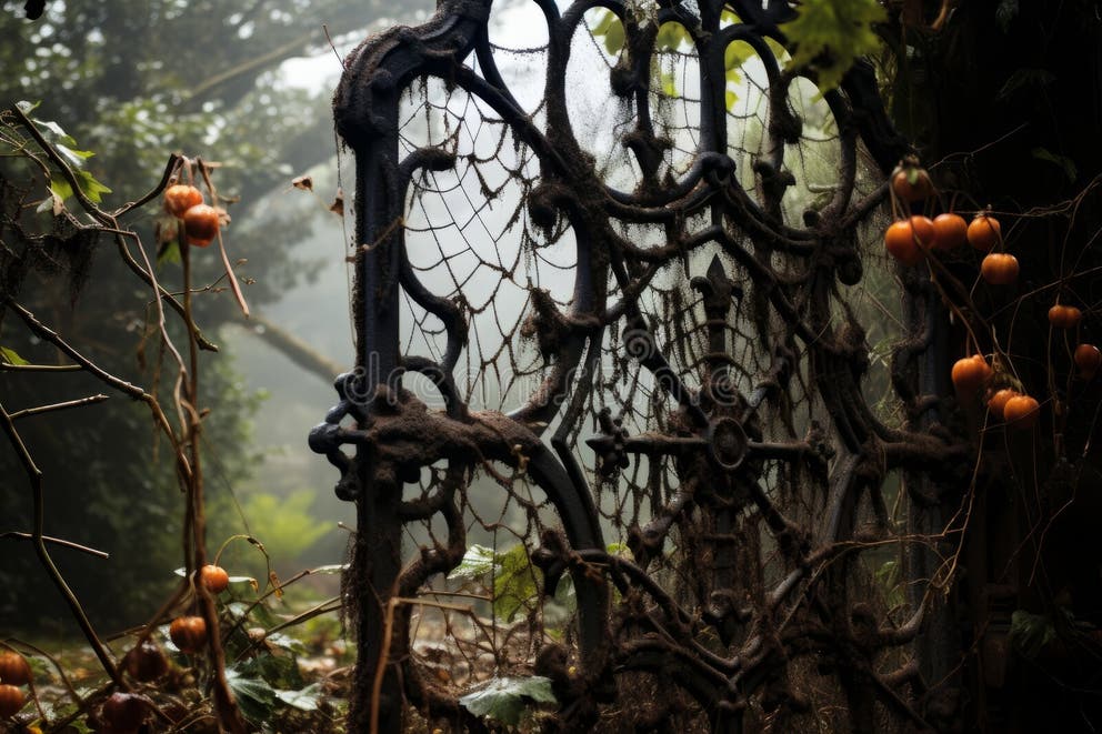 Cobwebs Clinging To a Rusty Gate Stock Illustration - Illustration of ...