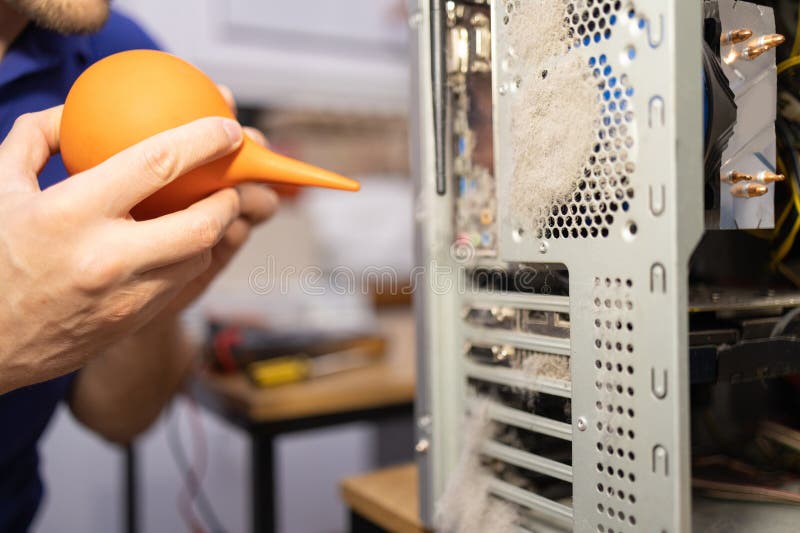 Technician Repairing a Broken Computer in a Workshop, Close-up Stock ...