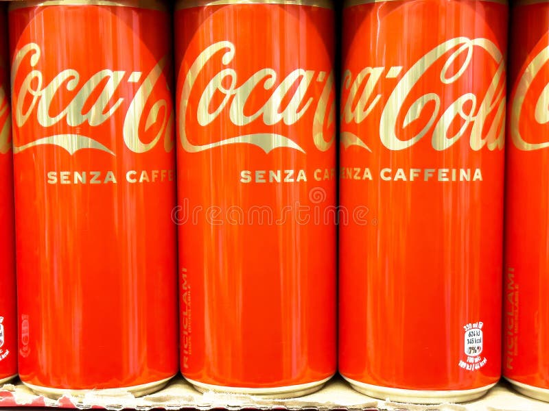 Coca-cola Caffeine-free Italian Cans Displayed in Vibrant Red Editorial ...
