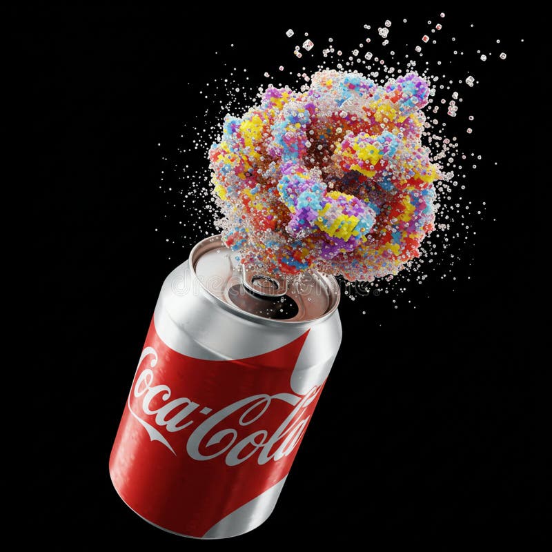 A Coca-Cola Can with an Explosion of Colorful, Pixel-like Particles and ...