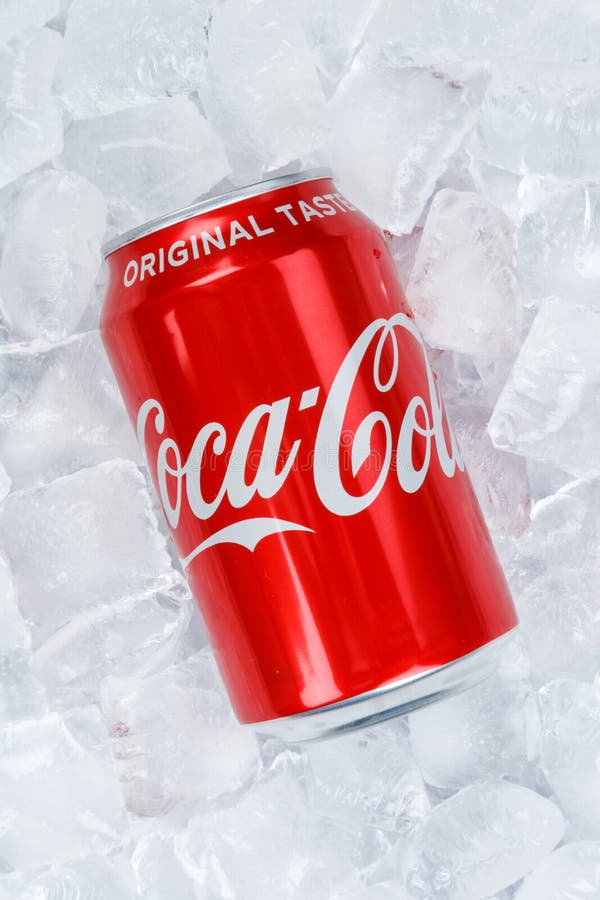 Coca Cola Coca-Cola in a Can Lemonade Soft Drink on Ice Cubes Portrait ...