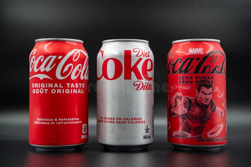 Coca Cola Can Types Black Background Isolated. Editorial Photo - Image ...